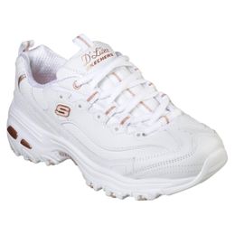 Sneaker Skechers "D&acute;Lites-Fresh Start", Damen, Gr. 38, wei&szlig; (wei&szlig;, rosegoldfarben), Leder, Synthetik, Textil, Schuhe Sneaker, Freizeitschuh, Halbschuh, Schn&uuml;rschuh mit Bio-Dri-Ausstattung