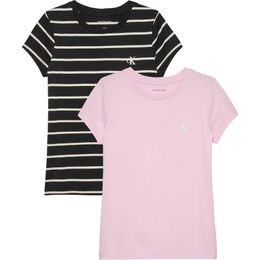 T-Shirt Calvin Klein Jeans "2-PACK STRIPE SLIM SS T-SHIRT", M&auml;dchen, Gr. 4 (104), schwarz (light lila, ck schwarz), Single Jersey, Obermaterial: 100% Baumwolle, geringelt, unifarben, regular fit h&uuml;ftlang, Rundhals, Shirts T-Shirt, f&uuml;r Kinder bis 16 Jahre, unifarben & geringelt, Topseller
