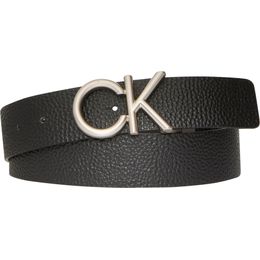 Lederg&uuml;rtel Calvin Klein "CK HALLMARK LOGO 35MM ADJ/REV", Herren, Gr. 85, schwarz, delicioso, brushed nickel, Rindsleder, unifarben, G&uuml;rtel Lederg&uuml;rtel