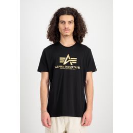 Rundhalsshirt Alpha Industries "Basic T Carbon", Herren, Gr. XL, schwarz (schwarz, gold), Single Jersey, Obermaterial: 100% Baumwolle, bedruckt, regular fit normal, Rundhals, Shirts Rundhalsshirt