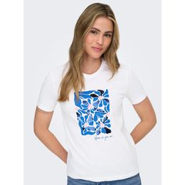Kurzarmshirt Only "ONLKITA REG S/S PRINT TOP NOOS", Damen, Gr. M, hellwei&szlig; print:rita flower blau, Jersey, Obermaterial: 100% Baumwolle, bedruckt, regular fit normal, Rundhals, Shirts Kurzarmshirt