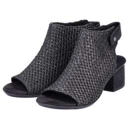 Sandalette Rieker, Damen, Gr. 39, schwarz (schwarz, schwarz), Textil, Schuhe Sandalette, Sommerschuh, Sandalette, Blockabsatz, in modischer Flecht-Optik