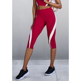 active by Lascana Caprihose LASCANA ACTIVE, Damen, Gr. XL (48/50), N-Gr, rot, Trikot, Obermaterial: 85% Polyester, 15% Elasthan, unifarben mit Farbeinsatz, figurbetont wadenlang, Hosen Caprihose, mit seitlichem Kontrasteinsatz, Topseller