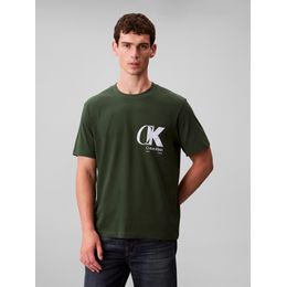 T-Shirt Calvin Klein "SS 20S EU CK OVERLAP GRAPHIC TEE", Herren, Gr. XL, gr&uuml;n (sycamore), Web, Obermaterial: 100% Baumwolle, unifarben, regular fit normal, Rundhals, eingesetzt abgesteppte Kante, Shirts T-Shirt, Mit Rundhalsausschnitt, regular fit