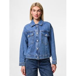 Jeansjacke Pieces "PCELMA DENIM JACKET NOOS BC", Damen, Gr. XL, blau (medium blau denim), Denim/Jeans, Obermaterial: 99% Baumwolle, 1% Elasthan, unifarben, regular fit normal, Jacken Jeansjacke