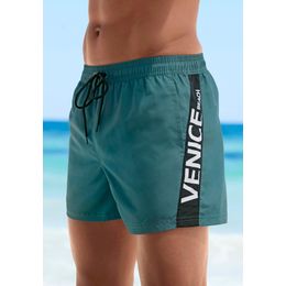 Badeshorts Venice Beach, Herren, Gr. XS (44), N-Gr, gr&uuml;n, Microfaser, Recycling-Polyester, unifarben mit Farbeinsatz, Badehosen Badeshorts, mit gro&szlig;em Markenschriftzug