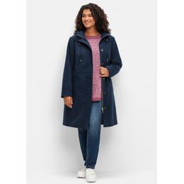 Kurzmantel sheego, Damen, Gr. 48, blau (nachtblau), 70% Polyester, 27% Viskose, 3% Elasthan, unifarben, unifarben mit Farbeinsatz, unifarben mit Farbeins&auml;tzen, M&auml;ntel Kurzmantel