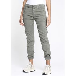 Cargohose Gang "94RAFFAELA CARGO", Damen, Gr. 29, N-Gr, gr&uuml;n (gr&uuml;n thyme old), Web, Obermaterial: 64% Lyocell, 32% Baumwolle, 4% Elasthan, unifarben, slim fit lang, Hosen Cargohose, mit 2-Knopf Verschluss, Topseller