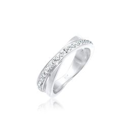 Silberring Elli "Ring Wickelring Zart 925 Silber, mit Kristallen von Swarovski" Gr. 52, wei&szlig;, Fingerringe, Damen, 52, Silber 925 (Sterlingsilber), Silberring