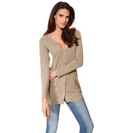 Strickjacke Heine, Damen, Gr. 38, beige, 100% Baumwolle, unifarben, Strickjacken Strickjacke