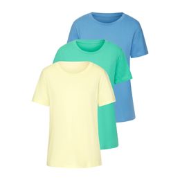 Beach Time T-Shirt BEACHTIME "mit modischem Schlitz am Saum", Damen, Gr. 40/42, bunt (gr&uuml;n, blau, gelb), Single Jersey, Obermaterial: 100% Baumwolle, unifarben, Basic, figurumspielend, Rundhals, Shirts T-Shirt, aus hochwertiger Baumwoll-Qualit&auml;t, Topseller