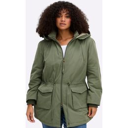 Parka sheego, Damen, Gr. 46, khaki, 84% Polyester, 16% Baumwolle, B&uuml;ndchen:95% Polyester, 5% Elasthan, Kapuzenfutter:100% Polyester, Wattierung:100% Polyester, unifarben, Jacken Parka