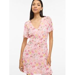Minikleid Vila "VIFALIA V-NECK S/S SHORT DRESS- NOOS", Damen, Gr. 40, N-Gr, misty rose aop:flower, Web, Obermaterial: 100% Polyester, bedruckt, regular fit kurz, V-Ausschnitt, Kleider Minikleid, Sommerkleid