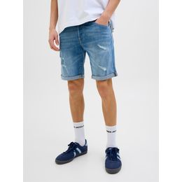 Jack & Jones Shorts JACK & JONES "JJIRICK JJFOX SHORTS CB 310 SN", Herren, Gr. XS, N-Gr, blau (blau denim pack:am 319 with breaks), Web, Obermaterial: 70% Baumwolle, 28% Polyester, 2% Elasthan, unifarben, regular fit kniefrei, Hosen Shorts, im Four-Pocket Style