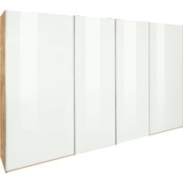 Schwebet&uuml;renschrank wimex "Level by fresh to go", braun (plankeneichefarben, wei&szlig;glas), B:300cm H:216cm, Schr&auml;nke, Schwebet&uuml;renschrank, mit Glast&uuml;ren und Synchron&ouml;ffnung