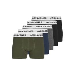 Jack & Jones Trunk JACK & JONES JUNIOR "JACBASIC WHITE WB TRUNKS 5 PACK NOOS JNR", Jungen, Gr. 128, schwarz (schwarz pack:schwarz, navy blazer, dgm, forest night), Jersey, Obermaterial: 95% Baumwolle, 5% Elasthan, unifarben, k&ouml;rpernah, Unterhosen Trunk