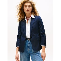 Kurzblazer Tommy Hilfiger "COTTON SLIM BLAZER", Damen, Gr. 34, blau (schwarz night navy), Web, Obermaterial: 65% Baumwolle, 33% Lyocell, 2% Elasthan, unifarben, slim fit, Blazer Kurzblazer
