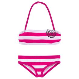 Bandeau-Bikini Bench., Kinder, Gr. 122/128, N-Gr, pink (pink, wei&szlig;), Polyamid, gestreift, Bikini-Sets Bandeau-Bikini, mit trendigen Streifen, Topseller