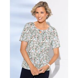 T-Shirt Classic Basics "Kurzarm-Shirt", Damen, Gr. 38, rosa (wei&szlig;, flamingo, bedruckt), 100% Baumwolle, gebl&uuml;mt, gemustert, mehrfarbig, Rundhals, Shirts T-Shirt