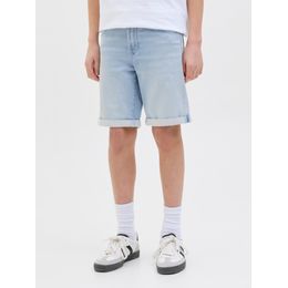 Jack & Jones Shorts JACK & JONES JUNIOR "JJIRICK bequem mit Stretch f&uuml;r optimale Bewegungsfreiheit", Jungen, Gr. 146, N-Gr, blau (blau denim), Web, Obermaterial: 48% Baumwolle, 26% Viskose, 25% Polyester, 1% Elasthan, unifarben, regular fit knielang, Hosen Shorts, unifarben, modisch, regular fit, Web