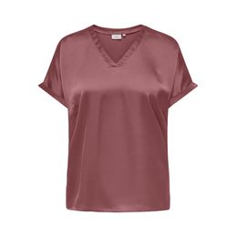 Shirtbluse Only CARMAKOMA "CARBRYNJA LIFE S/S IN-ONE TOP WVN", Damen, Gr. 50, rose braun, Web, Obermaterial: 95% Polyester, 5% Elasthan, unifarben, regular fit normal, V-Ausschnitt, Blusen Shirtbluse, in gl&auml;nzender Optik