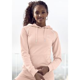 H.I.S. Hoodie H.I.S, Damen, Gr. 32/34, rosa (salmom), Interlock, Obermaterial: 60% Baumwolle, 40% Polyester, unifarben, Basic, mit Paspel, Sweatshirts Hoodie, mit K&auml;ngurutasche, Loungewear