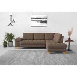 Sit & More Ecksofa SIT & MORE "Westham L-Form", braun (chocco), B:261cm H:88cm T:179cm, 100% Polyester, Sofas, Ecksofa, mit Ottomane, mit oder ohne Bettfunktion, Bettkasten, Verstellung