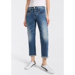 Boyfriend-Jeans Herrlicher "Shyra Tap Denim", Damen, Gr. 27, N-Gr, blau (blau jay), Denim/Jeans, Obermaterial: 98% Baumwolle, 2% Elasthan, 7/8-L&auml;nge, Jeans Boyfriend-Jeans, mit halbverdeckter Knopfleiste