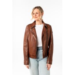 Lederjacke Mauritius "MWFarah", Damen, Gr. L, schwarz cognac, Obermaterial: 100% Schafsleder. Futter: 100% Baumwolle. &Auml;rmelfutter: 100% Polyester, unifarben, normal, mit Rei&szlig;verschluss, Jacken Lederjacke, mit Reverskragen