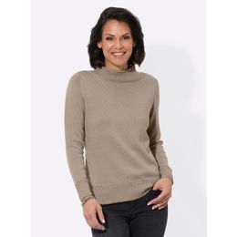 Stehkragenpullover Casual Looks "Stehkragen-Pullover", Damen, Gr. 46, beige (sesam), 50% Baumwolle, 50% Polyacryl, unifarben, Pullover Stehkragenpullover