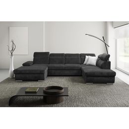 Wohnlandschaft WERK2 "Cordoba inkl. Bett, Bettkasten & Kopfteilfunktion, Breite 359 cm", grau (anthrazit), B:359cm H:86cm T:232cm, 100% Polyester, Sofas, Wohnlandschaft, bequem, komfortable Wellenunterfederung, inkl. Schlaffunktion, U-Form