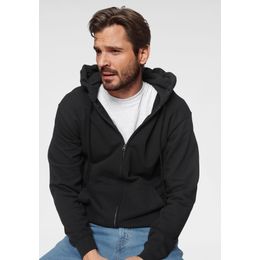 Kapuzensweatjacke Fruit of the Loom, Herren, Gr. M (48/50), schwarz, angeraute Sweatware, Obermaterial: 80% Baumwolle, 20% Polyester, unifarben, Basic, schmal h&uuml;ftbedeckend, Rundhals, Rippb&uuml;ndchen, Sweatjacken Kapuzensweatjacke, mit K&auml;ngurutasche, Topseller