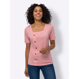 Kurzarmshirt Classic Basics "Kurzarm-Shirt", Damen, Gr. 46, rosa (rosenquarz), 100% Baumwolle, unifarben, eckiger Ausschnitt, Shirts Kurzarmshirt