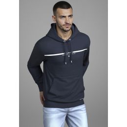 Kapuzensweatshirt DELMAO, Herren, Gr. M, blau (marine), Sweatware, Obermaterial: 60% Baumwolle, 40% Polyester, bedruckt, schmal, Sweatshirts Kapuzensweatshirt, Langarm, lockere Passform, mit Print, mit Kapuze