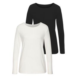 Langarmshirt Vivance "mit modischer Rippstruktur", Damen, Gr. 32/34, schwarz (schwarz, creme), Rippware, Obermaterial: 63% Polyester (REPREVE), 34% Viskose, 3% Elasthan, Strukturmuster, unifarben, Basic, figurumspielend, Rundhals, Shirts Langarmshirt, aus weichflie&szlig;ender Qualit&auml;t mit Viskose, Topseller