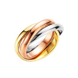 Fingerring Firetti "Schmuck Geschenk 3-fach verschlungen, tricolor" Gr. 20, rosa (edelstahlfarben, ros&eacute;goldfarben, gelbgoldfarben), Fingerringe, Damen, 20, Edelstahl, 3,2mm, Fingerring, Topseller