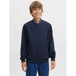 Jack & Jones Bomberjacke JACK & JONES JUNIOR "JJBROOK BOMBER JNR", Jungen, Gr. 140, blau (seaborne detail:lining: estate blau), Web, Obermaterial: 90% Polyester, 10% Elasthan, unifarben, regular fit normal, Jacken Bomberjacke