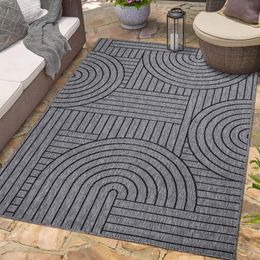 Outdoorteppich Carpet City "DUO RUG 5842", grau (anthrazit), B:200cm H:5mm L:290cm, Obermaterial: 100% Polypropylen, Teppiche, Outdoorteppich, Wendeteppich Wetterfest In- & Outdoor, Balkon, Terrasse, Wohnzimmer