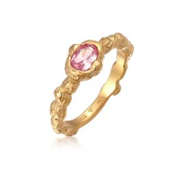 Silberring HAZE & GLORY "Ring Synthetischer Saphir Pink 925 Sterling Silber vergoldet" Gr. 58, gold, Fingerringe, Damen, 58, Silber 925 (Sterlingsilber), Silberring