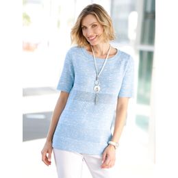 Rundhalspullover Classic Basics "Pullover", Damen, Gr. 38, blau (eisblau, meliert), 75% Polyacryl, 25% Baumwolle, unifarben, Pullover Rundhalspullover