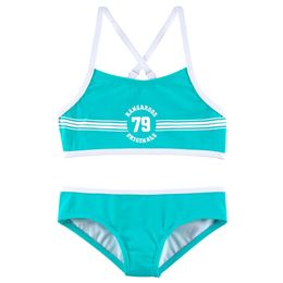 Bustier-Bikini Kangaroos "Sporty", Kinder, Gr. 134/140, N-Gr, blau (t&uuml;rkis), Polyamid, kontrastfarbene Details, unifarben, Bikini-Sets Bustier-Bikini, mit sportlichem Frontdruck