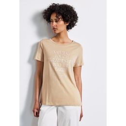 T-Shirt Street One, Damen, Gr. 36, coastal beige, Jersey, Obermaterial: 50% Baumwolle, 50% Modal, bedruckt, regular fit taillenbedeckt, Rundhals, Shirts T-Shirt, mit Wording Artwork