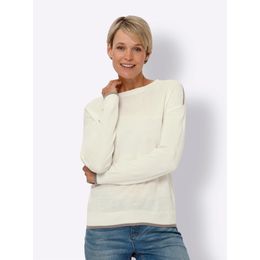 Strickpullover Classic Basics "Rundhals-Pullover", Damen, Gr. 50, beige (ecru, taupe), 100% Polyacryl, gemustert, mehrfarbig, Pullover Strickpullover