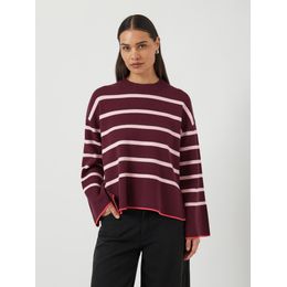 Strickpullover Y.A.S "YASELMA LS KNIT PULLOVER NOOS", Damen, Gr. XS, rosa (port royale stripes:orchid pink stripes, rethink pink edge), Strick, Obermaterial: 52% Viskose, 26% Polyester, 22% Nylon, geringelt, gestreift, kontrastfarbene Details, regular fit h&uuml;ftbedeckend, Rundhals, weit Rippstrickb&uuml;ndchen kontrastfarben, Pullover Strickpullover