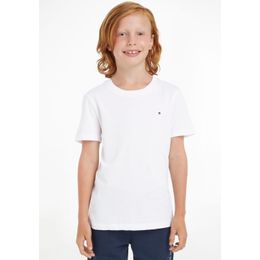 T-Shirt Tommy Hilfiger "BOYS BASIC CN KNIT", Jungen, Gr. 7/122, wei&szlig; (hellwei&szlig;2), Obermaterial: 100% Baumwolle, Basic, Basic schmal, Rundhals, Shirts T-Shirt, Kinder Kids Junior MiniMe