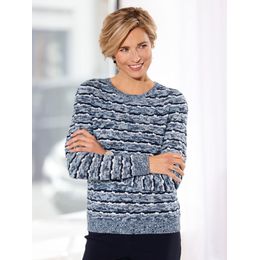 Strickpullover Classic Basics "Langarm-Pullover", Damen, Gr. 56, bunt (marine, ecru, gemustert), 100% Polyacryl, gemustert, gestreift, mehrfarbig, Pullover Strickpullover