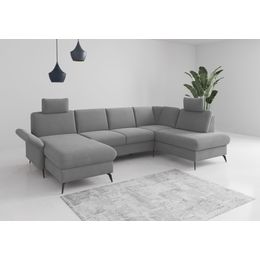 Wohnlandschaft Home Affaire "Rochelle", grau, B:314cm H:93cm T:195cm, 100% Polyester, Sofas, Wohnlandschaft, wahlweise mit Bettfunktion, Bettkasten und Armteilverstellung