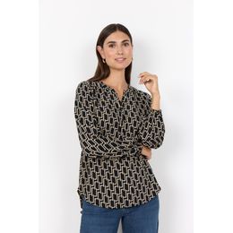 Shirtbluse soyaconcept "SC-VARLA 4", Damen, Gr. M, schwarz combi, Web, Obermaterial: 100% Viskose, gemustert, normal, V-Ausschnitt, elastischer Bund, Blusen Shirtbluse