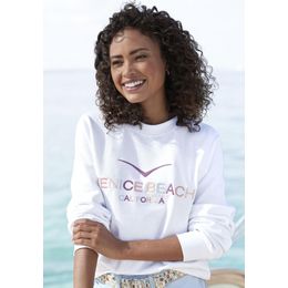 Sweatshirt Venice Beach, Damen, Gr. 32/34, wei&szlig;, Sweatware, Obermaterial: 60% Baumwolle, 40% Polyester, unifarben mit Farbeinsatz, figurumspielend h&uuml;ftlang, Rundhals, angesetztes B&uuml;ndchen, Sweatshirts Sweatshirt, mit gro&szlig;er Logostickerei, sportlich-casual