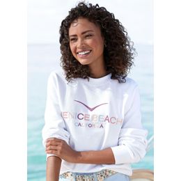 Sweatshirt Venice Beach, Damen, Gr. 36/38, wei&szlig;, Sweatware, Obermaterial: 60% Baumwolle, 40% Polyester, unifarben mit Farbeinsatz, figurumspielend h&uuml;ftlang, Rundhals, angesetztes B&uuml;ndchen, Sweatshirts Sweatshirt, mit gro&szlig;er Logostickerei, sportlich-casual, Topseller